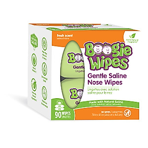 Saline Nose Wipes by Boogie, for Baby & Kids, Face, Hand & Body, FSA/HSA Eligible, Made with Vitamin E, Aloe, and Natural Saline, Fresh Scent, 45 Count (Pack of 2)