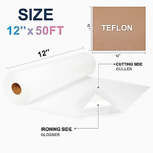 XSEINO Heat Transfer Vinyl Roll, 12" x 50FT HTV Vinyl Roll with Teflon for Shirts, White Iron for Cricut & Cameo, Easy to Cut for Heat Transfer Vinyl Design (White)