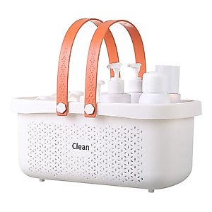 HAPPY MOTTE Plastic Portable Shower Caddy Basket, Bathroom Shower Caddy Tote With Handle For Collage Dorm Camp Travel -White