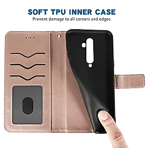 FDCWTSH Compatible with Oppo Reno2 Wallet Case Wrist Strap Lanyard Leather Flip Card Holder Stand Cell Accessories Folio Purse Slot Credit ID Phone Cover for Oppo Reno 2 2019 6.5 Women Men Rose Gold