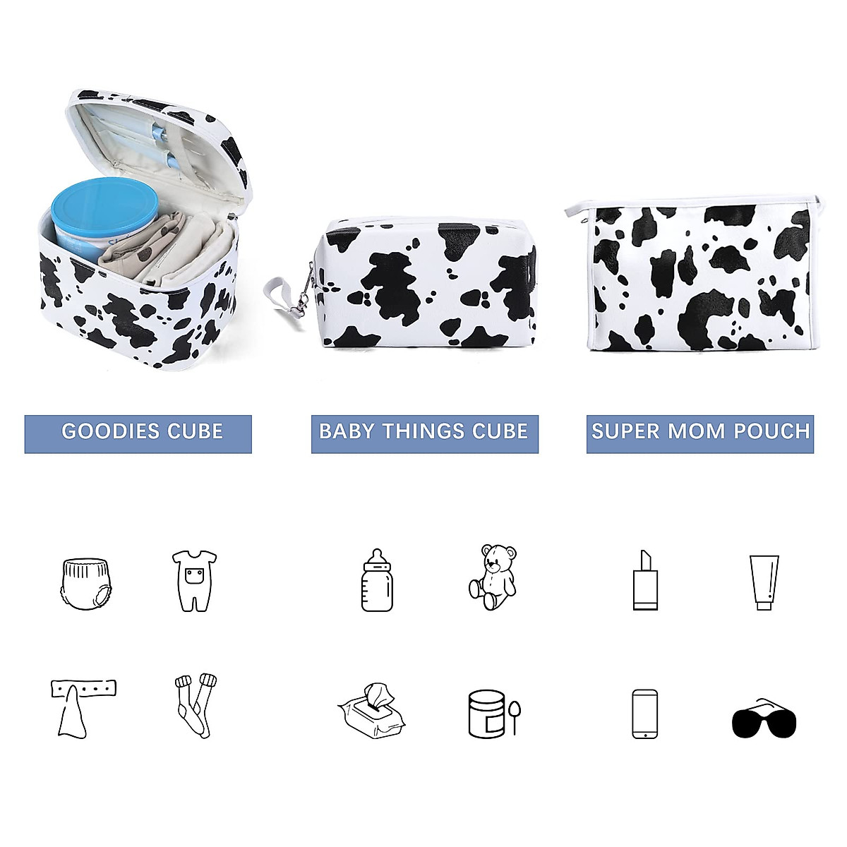 TRENDPLAY Diaper Bag Baby Organize Bags Set of 3, Water Resistant Packing Cubes, Diaper Bag Organizer Pouches Insert for Mommy Bag, Baby Shower Gift