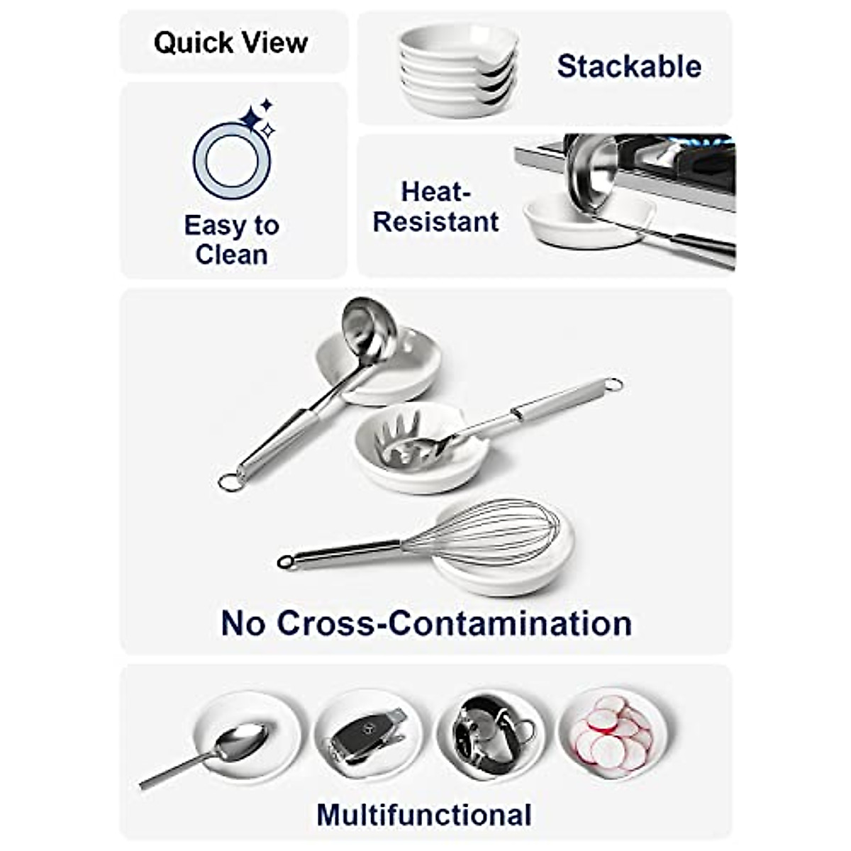 LE TAUCI Ceramic Spoon Rest for Stove Top, Spoon Holder for Kitchen Counter, Kitchen Gadgets, Coffee Spoon, Spoon Cradle, Kitchen Accessories For Utensils, Set of 4, White