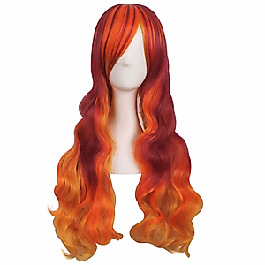 MapofBeauty 28 Inch/70cm Beautiful Long Wavy Harajuku Style Cosplay Wig (Fluorescent Orange/Red/Orange Yellow)