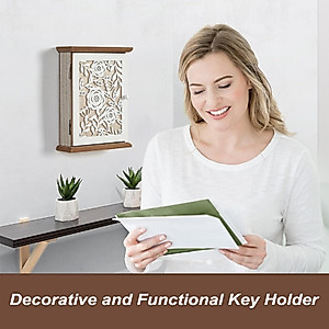 QILICHZ Decorative Key Holder for Wall,Wood Key Holder Wall Mount,Wooden Wall Key Holder,Farmhouse Key Rack with 6 Key Hook,Key Hanger Wall Mount for Rustic Home Decor, White