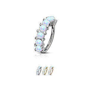 Gold-Tone 316L Surgical Steel Nose Ring Hoop Septum Helix Ear Cartilage Daith Faux White Opal Hoop 5/16" 20G