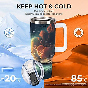 LLUTSNTH 40 Oz Vacuum Tumbler with White Handle Leakproof Insulated Tumbler Anime Stainless Steel Travel Mug with Lid And Straw Coffee Cup Cute Water Bottles Cup Holder Friendly