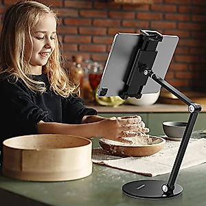 AboveTEK Adjustable Tablet Stand Holder, Long Arm iPad Holder, Flexible and 360 Degrees Rotatable iPad Stand, Compatible with 4.7“- 13.5” Mobile iPhone, iPad, Samsung Tab, Nintendo (Black)