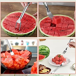 Generic 2-in-1 Stainless Steel Fruit Cutter, 2024 New Upgrade Watermelon Fork Slicer Cutter Slicer Tool, Dual Head Fruit Forks Slicer Knife,Summer Watermelon Fruit Cutting Home Kitchen Gadgets (2Pcs)