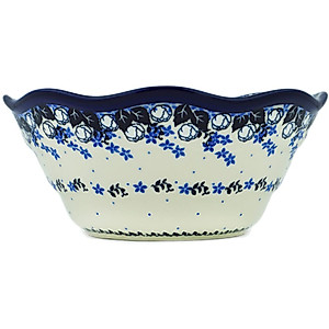 Authentic Polish Pottery 8-inch Bowl made by Ceramika Artystyczna (Flowers At Dusk Theme) + Certificate of Authenticity