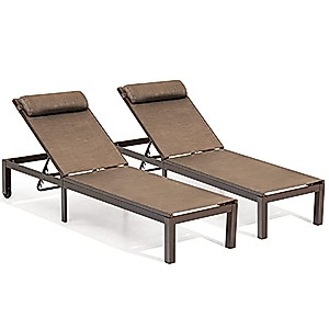 Crestlive Products Patio Chaise Lounge, Aluminum Adjustable Outdoor Lounge Chairs with Headrest & Wheels, Six-Position & Easy Move Recliner, All Weather for Poolside, Beach, Yard