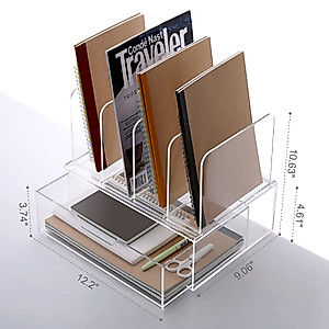 HeZone Acrylic Office Desk Accessories, Desk Organizer Storage whith Drawer-File Organizer for Desk, Clear Acrylic Office Organizer for Work-1Pack