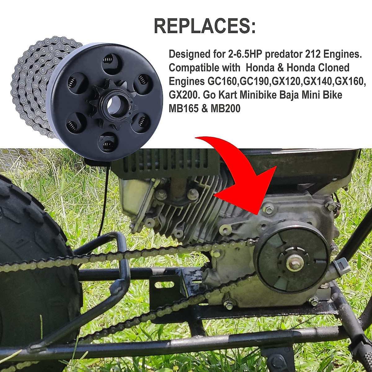 BATONECO Centrifugal Clutch 3/4" Bore 10 Tooth with #40/41 420 Chain Fits for predator 212CC 2-6.5 HP Small Engine, Commonly used on Go Karts Mini Bike and Fun Kart Lawnmower