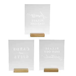 Hanna Roberts Set of 3 Wedding Reception, Ceremony, Party, Table Decoration Signs with Holder | Favors Please Take One | Please Sign Our Guestbook | Cards and Gifts (Frosted, Light Brown)