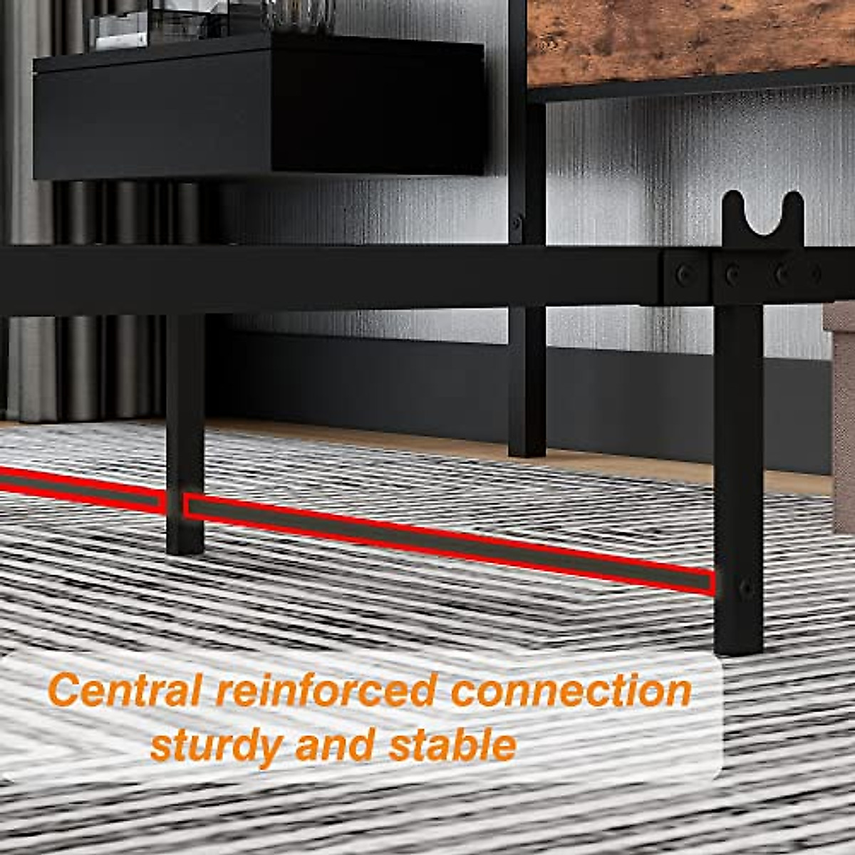 DUMEE Full Size Bed Frame with Wood Storage Headboard, Metal Platform Bed Frames Full, No Box Spring Needed, Noise Free, Reinforced Strong Support Leg, Textured Black&Brown Oak