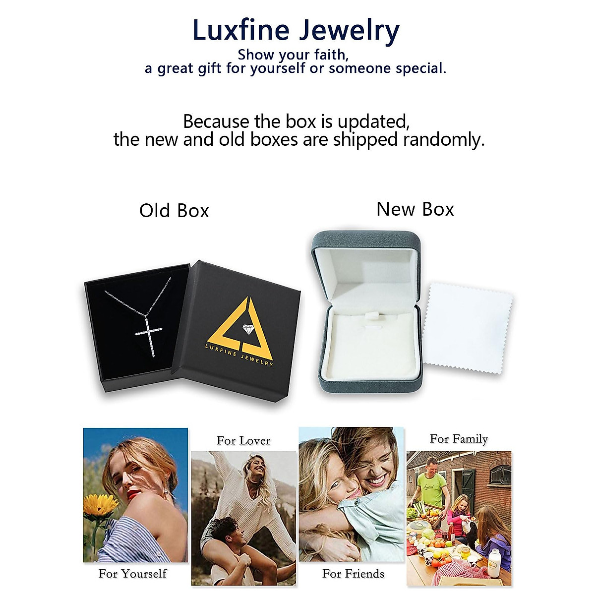 Luxfine Moissanite Cross Necklace for Women, Sterling Silver Diamond Crucifix Pendant, White Gold Plated Iced Out Jewelry, Metal, Moissanite