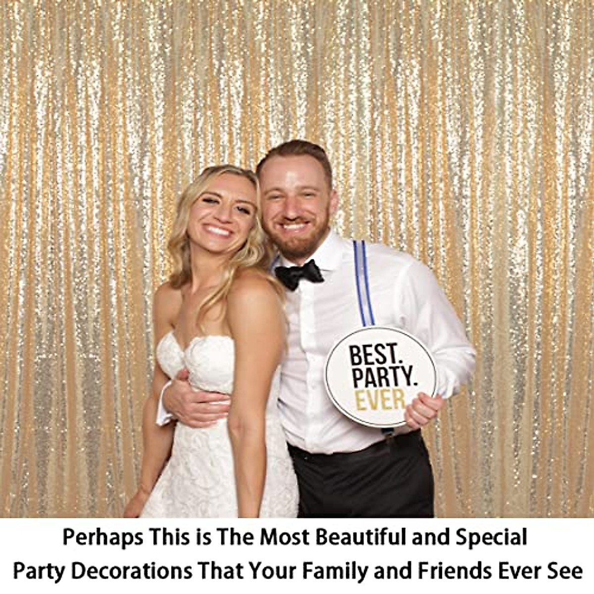 Sequin Curtains 2 Panels 4x10ft Light Gold Shimmer Fabric Window Wall Curtains Drapes Wedding Backdrop Gold Fabric Liner Glitter Curtain Drapes Photo Booth Background Christmas Party Backdrop