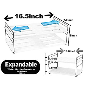 Expandable Water Bottle Organizer for Cabinet, Water Bottle Holder Storage Rack for Kitchen Pantry Organization, Height & Width Adjustable Cup Bottle Holder Shelf Organizers, Hold Up to 10 Bottles