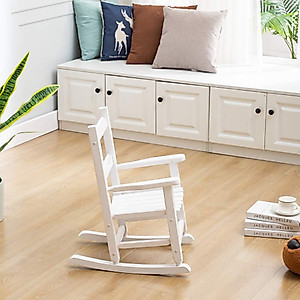 BplusZ KD-21W Child's Rocking Chair Kids Porch Rocker Wooden Classic Indoor Outdoor Age 3-6 White