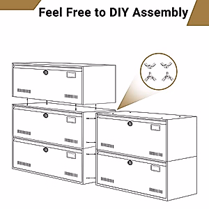 KAER Metal Lateral File Cabinets with Lock,Drawer Large Metal Filing Cabinet,Lateral File Cabinet, for A4 Legal/Letter Size,Home Office Furniture,Metal Steel