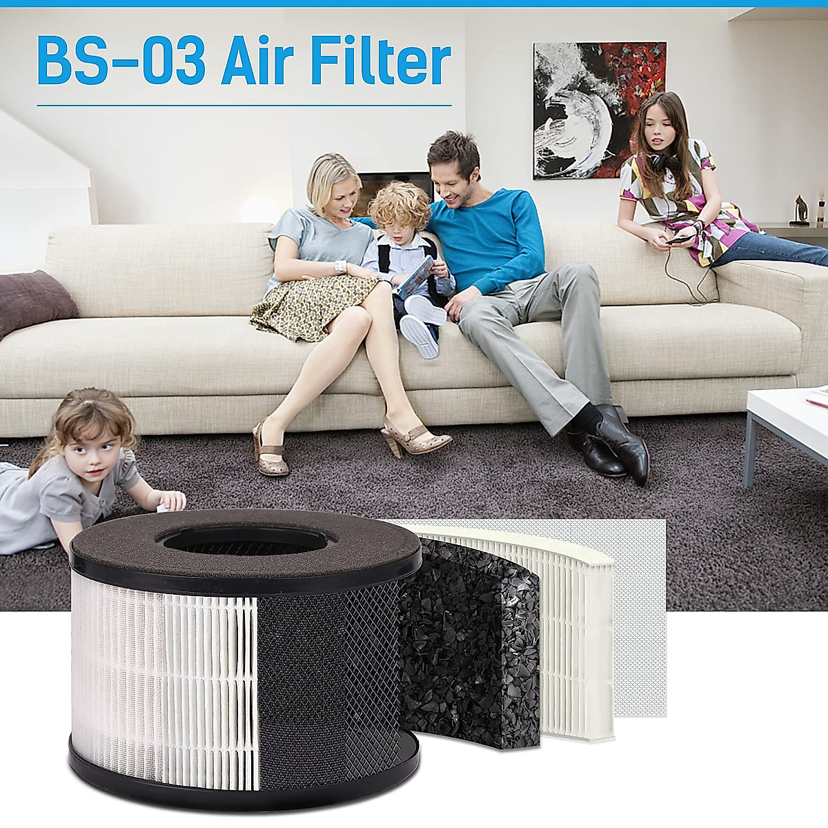 LW-03 HEPA Replacement Filters, 3-in-1 Filter Replacement for BS-03 Air Purifier, Pre-Filter, True HEPA Filter, Activated Carbon Filter