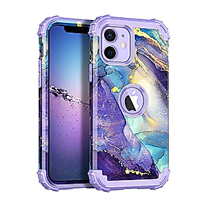 Rancase for iPhone 12 Case,iPhone 12 Pro Case,Three Layer Heavy Duty Shockproof Hard Plastic Bumper +Soft Silicone Rubber Case for iPhone 12/12 Pro,Purple