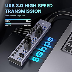90W Powered USB Hub - ACASIS 16 Ports USB 3.0 Data Port, Aluminum Housing, Individual On/Off Switches, 12V/7.5A Power Adapter, USB Charging Hub/USB Splitter for Laptop, PC, Computer, Printer