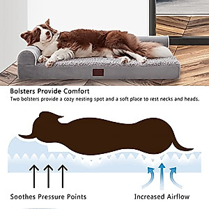 WESTERN HOME Large Orthopedic Dog Beds Sofa - Large/Extra Large Dogs Beds, Eggs Crate Foam Couch Large Pet Bed with Waterproof Washable Cover, Faux Fur Velvet Sofa Dog Bed, Grey