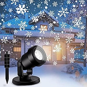 eletecpro Christmas Projector Lights Outdoor, IP44 Waterproof White Snow LED Snowflake Projector Lights Christmas Snowfall Lights, Upgrade 180° Rotating Holiday Lights