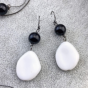 COIRIS 3 Layers Illusion Wire Long Statement Necklace Earrings Set For Women Black White Beaded (N0008-black+white)