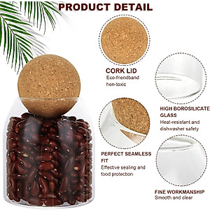 RHBLME 3 Pack Glass Storage Containers with Ball Cork, 17 Oz/500ML Glass Jar with Cork Lid, Round Cork Glass Bottle, Small Candy Jar with Wood Ball Lid for Food, Coffee, Sugar, Spice, Tea, etc