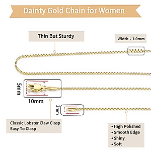 Momlovu 18K Over Gold Chain Necklace for Women, 1MM Box Chain Necklaces Gold Chain for Women Thin & Sturdy Women's Chain Necklaces, 16 Inch