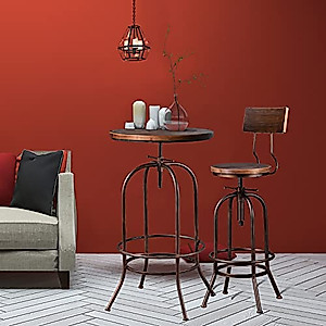 LOKKHAN Bar Table Set with 2 Backrests Stools,3-Piece Round Table Compact Chairs Counter Bar Height Tabletop for Kitchen Dining Living Party Bistro Breakfast,Space-Saving,Most Welded(Copper & Brown)