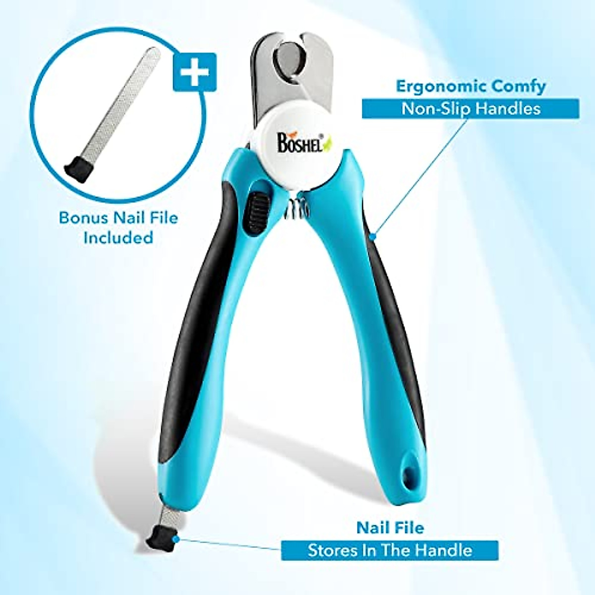 BOSHEL Dog Nail Clippers - Dog Nail Trimmers for Large Dog with Quick Sensor - Pet Nail Clippers for Dogs - Heavy Duty Pet Nail Trimmer with Safety Guard & Dog Nail File Safe at Home Grooming