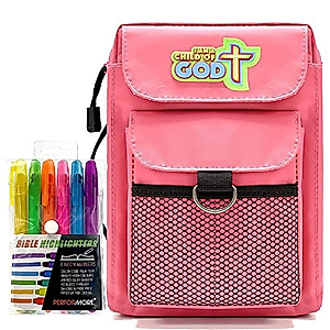 Children's Bible Cover - Pink - Medium; with 6 Assorted Gel Highlighter Pens in Snap PVC Wallet