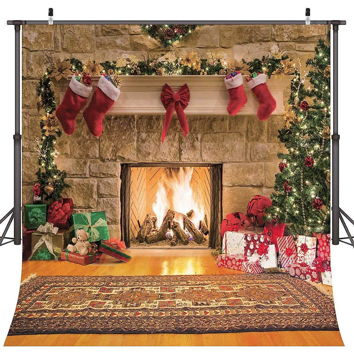 CYLYH 10x10 ft Christmas Photography Backdrops Christmas Fireplace Backdrop Child Christmas Party Decoration Background 087