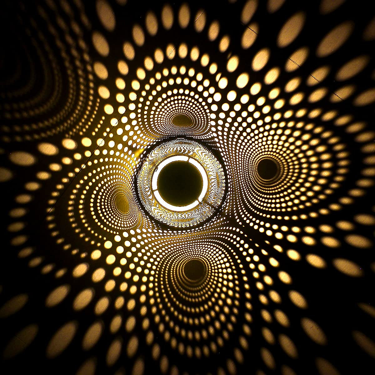 Large Outdoor Hanging Solar Lantern, Waterproof Garden Patio LED Solar Light, Dot Hollowed-Out Design Retro Landscape Metal Decorative Lanterns for Tree, Table, Floor, Yard Decor (1 Pack, Bronze)