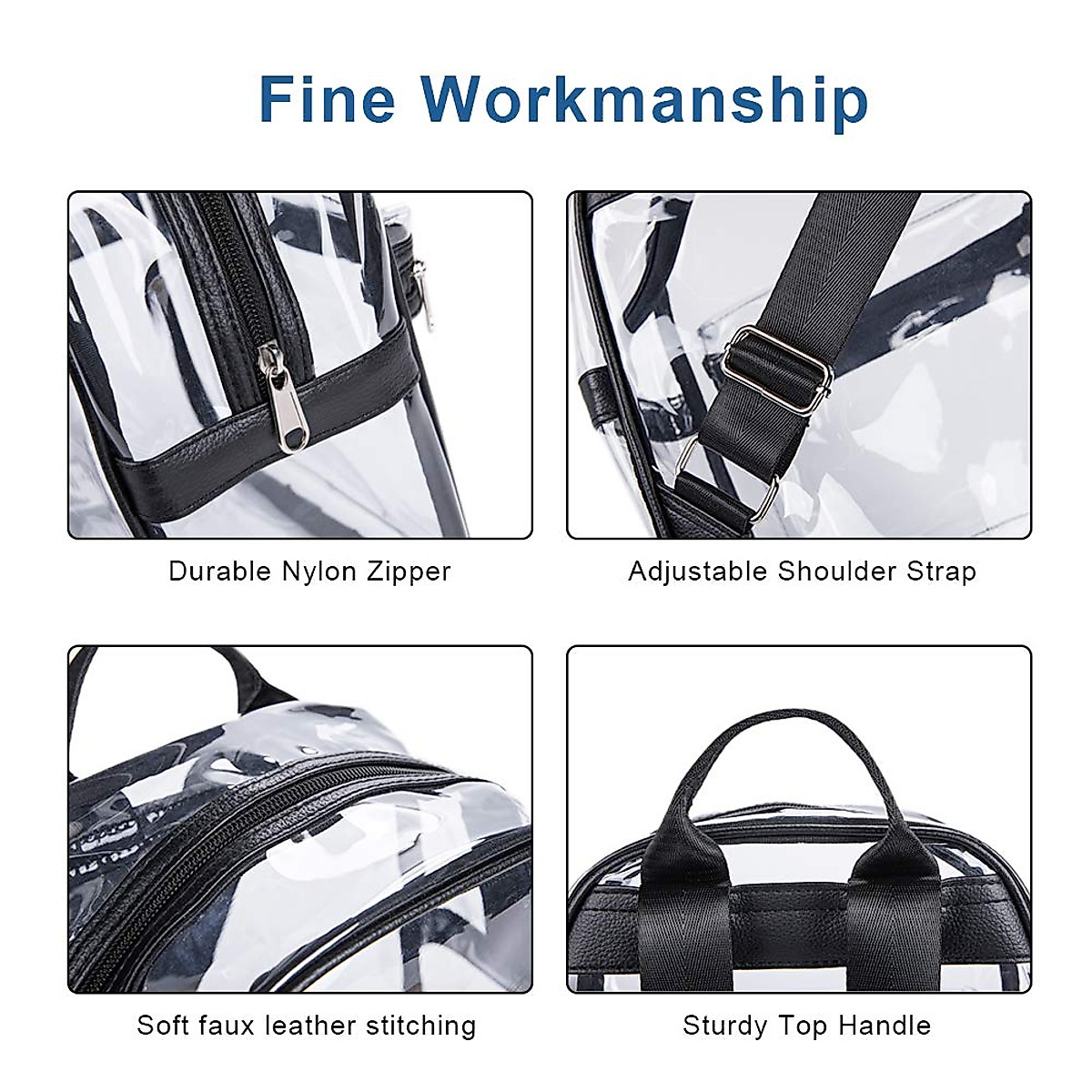 Mini Clear Backpack,Stadium Approved Clear Backpack with Front Accessory Pocket, Heavy Duty See Through Backpack for Festivals, Concerts,Sporting Events