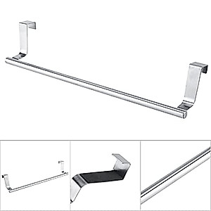 Cabinet Drawer Towel Hanging Rack Stainless Steel Storage Holder Over Door Hanger Kitchen Bathroom Save Space Silver(Long Type)