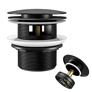 EXAKEY Freestanding Tub Drain with Removable Pop-up Free Standing Bathtub Drain Stopper Upgraded Stand Alone Tub Drain Basket for Soaking Anti-rust and Watertight Matte Black