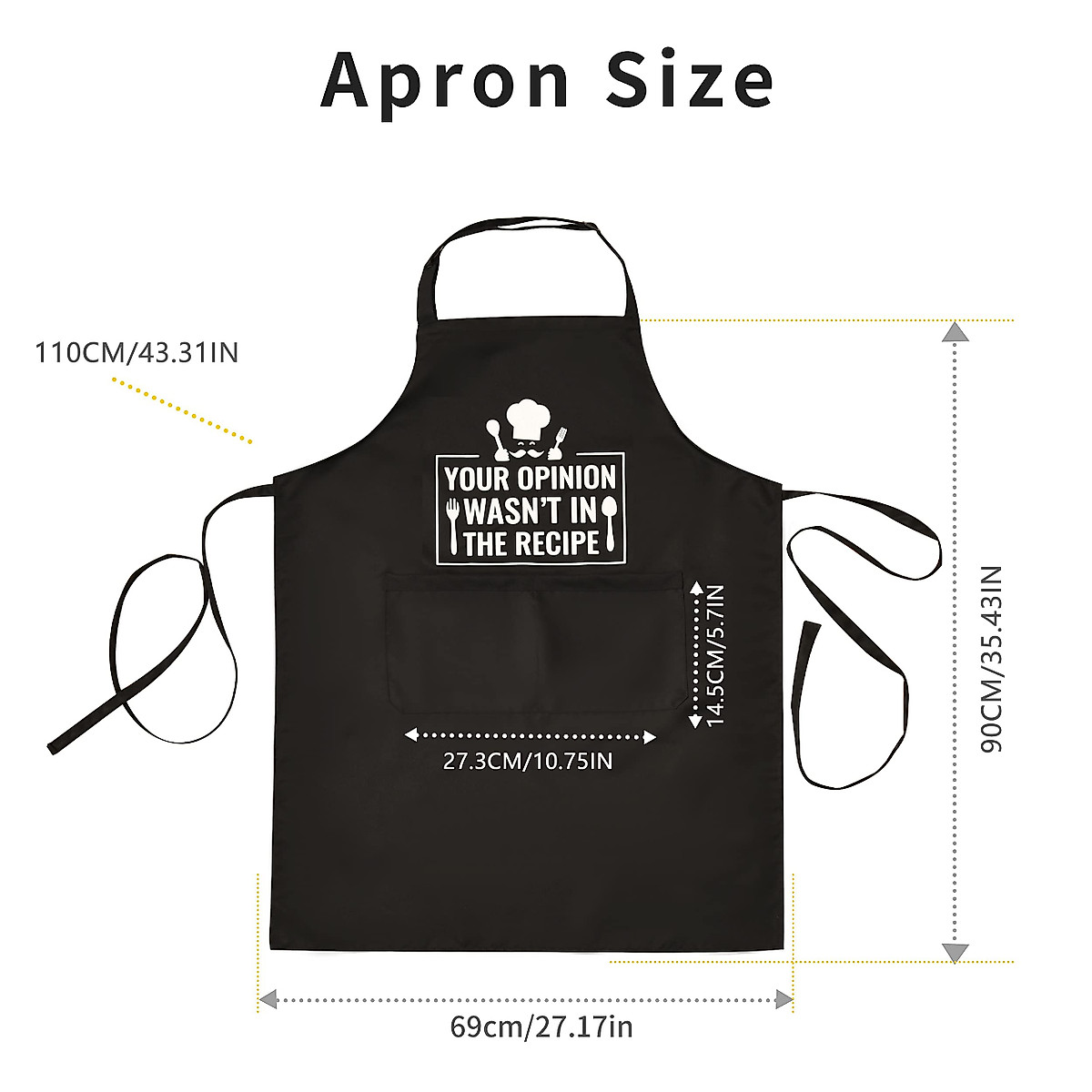 Funny Black Aprons for Men Women with 2 Pockets-Your Opinion Wasn’t in The Recipe, Adjustable Bib,Kitchen Cooking Grilling BBQ Apron,Birthday Gifts for Husband, Dad, Boyfriend, Son, Friends