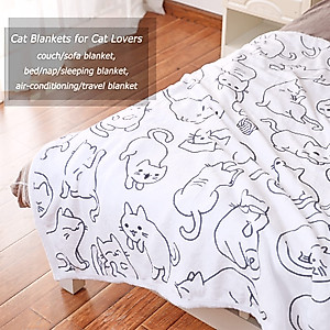 AOLLEE Cute Cat Blanket, Soft Kids Throw Blanket Cat Blanket for Cat Lovers Cat Gifts for Girls Women Cat Throw Blanket Flannel Fleece Blankets for Couch Bed Sofa (cat 1, 48" X 60")