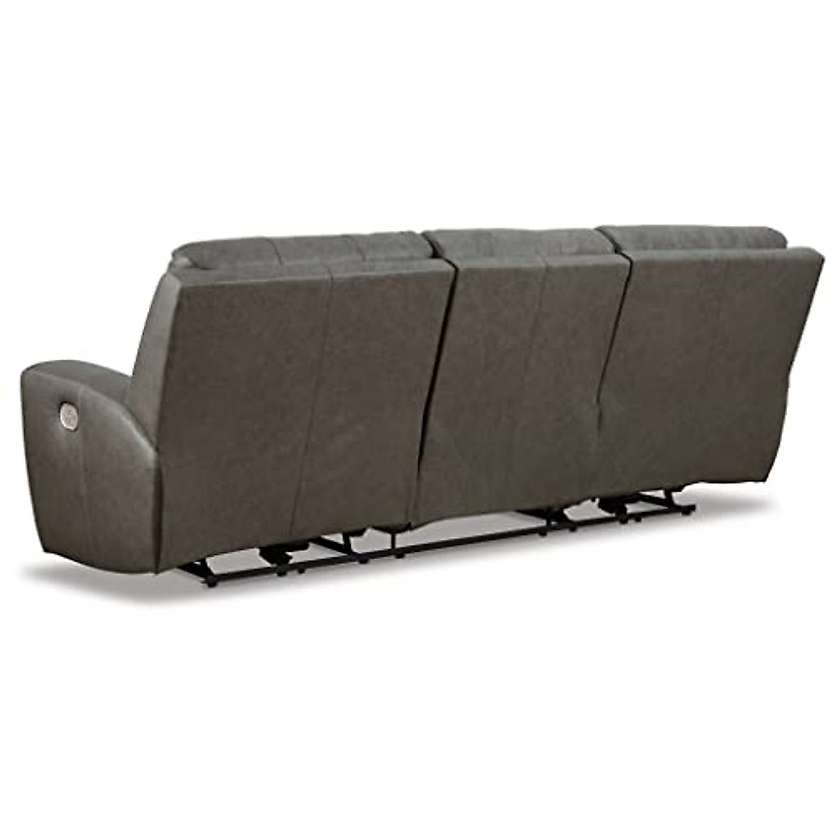 Signature Design by Ashley Roman Contemporary Tufted Leather Power Reclining Sofa with Adjustable Headrest, Gray