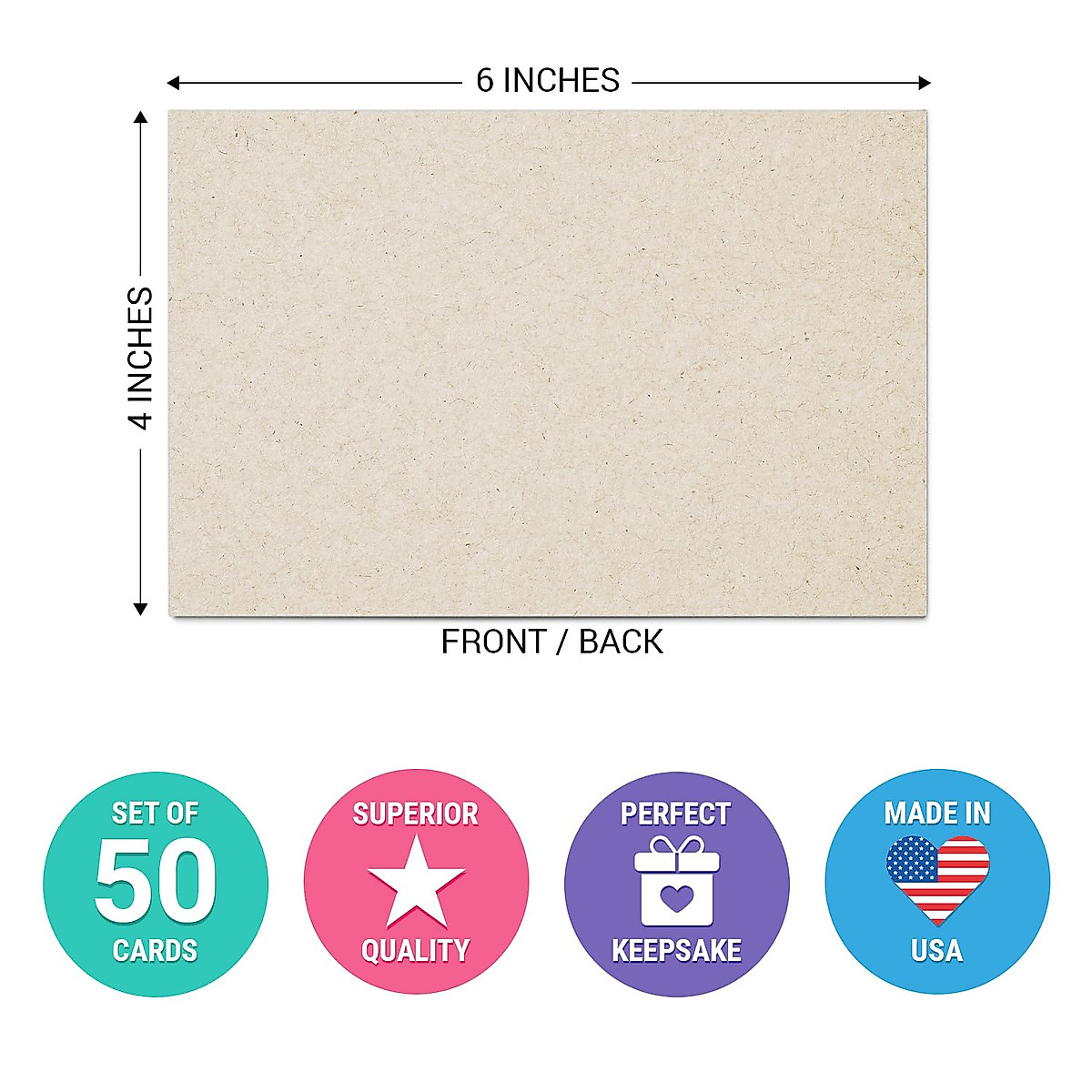 321Done Blank Rustic 4x6 Cards (Set of 50) - Thick, Heavy Cardstock - Make Invites, Greeting, Note, Thank You Cards - Plain Kraft for Writing, Stamping, Printing, Art - No Envelopes - Made in USA