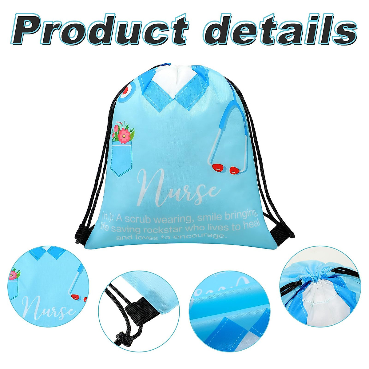 Paterr 24 Pcs Nurse Appreciation Week Nurse Gift Drawstring Backpack Nurse Day Thank You Lightweight Shoulder Bags Nurse Appreciation Nurse Gift Bag for Men Women Healthcare Workers School Party Gift