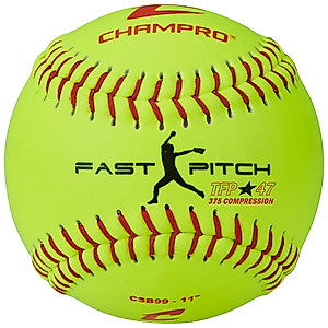 Champro 11” Unaffiliated Practice Fastpitch Softballs, Optic Yellow Leather Cover, Pack of 12