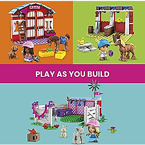 Mega Barbie Pets Horse Toy Building Set with 3 Micro-Dolls and Accessories, 9 Pets, Easy-to-Build Horse Stables Playset,
