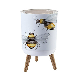LGCZNWDFHTZ Small Trash Can with Lid for Bathroom Kitchen Office Diaper Two Bees Watercolor Hand Draw White Isolated Bedroom Garbage Trash Bin Dog Proof Waste Basket Cute Decorative