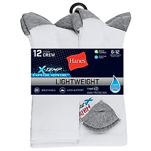 Hanes mens X-temp Lightweight Crew Socks, 12-pair Pack Casual Sock, White, 6 12 US
