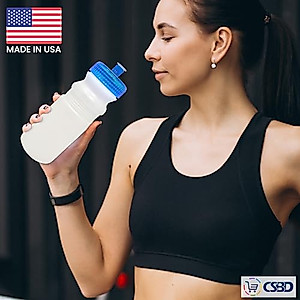 CSBD 20 oz Sports Water Bottles, 6 Pack, Reusable No BPA Plastic, Pull Top Leakproof Drink Spout, Blank DIY Customization for Business Branding, Fundraises, or Fitness Frost Bottle Trans Blue Lids