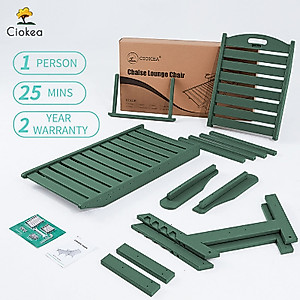 Ciokea Chaise Lounge Chair Outdoor with Wood Texture, Adjustable 5-Position Chaise Lounge Outdoor, Patio Lounge Chair for Poolside Backyard, Green